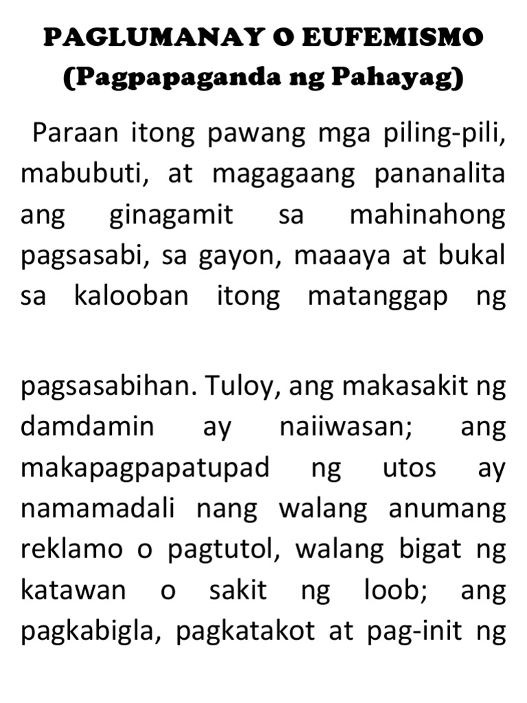 Paglumanay o Eufemismo NG Teksto | PDF