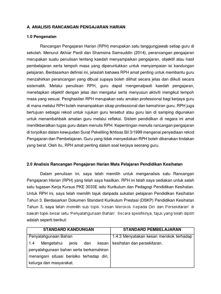 Contoh Analisis RPH PK | PDF