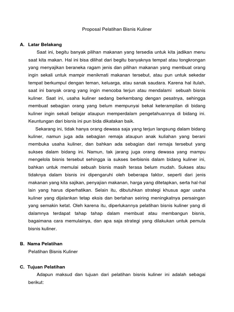 Proposal Pelatihan Bisnis Kuliner | PDF