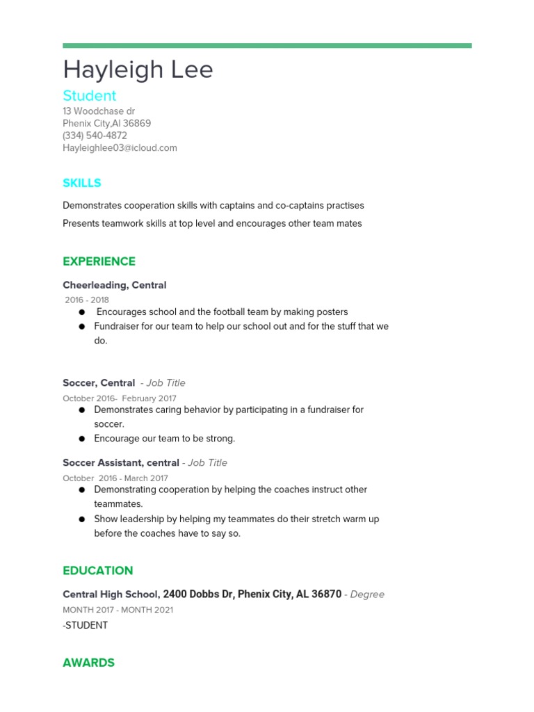 Hayleigh Lee's Cheerleading and Soccer Resume | PDF