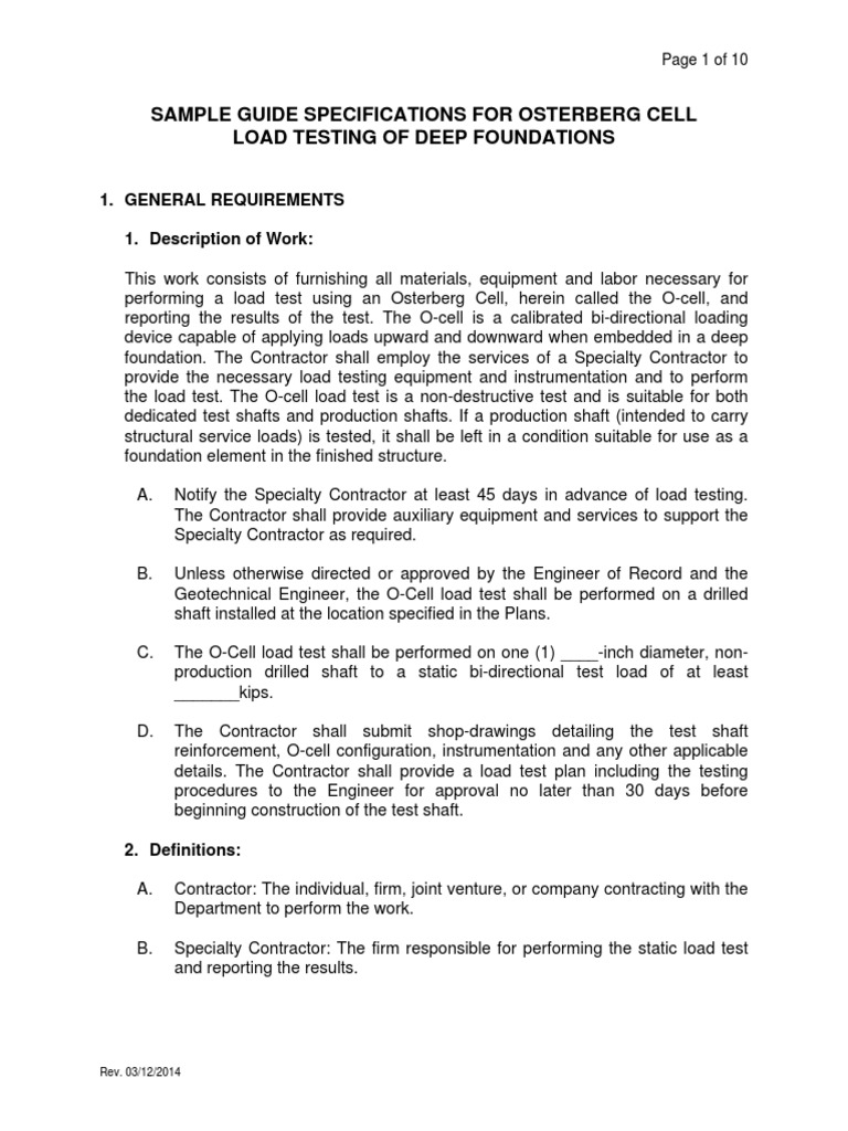 O-Cell Specs PDF | PDF | Structural Load | Concrete