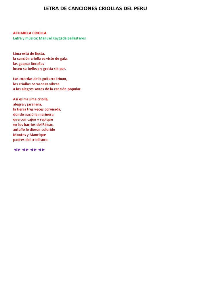Letras de Canciones Criollas Peruanas | PDF | Perú