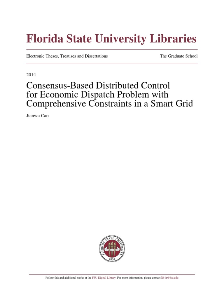 FSU Thesis - Consensus Control for Economic Dispatch with Smart Grid Constraints | PDF | Smart ...