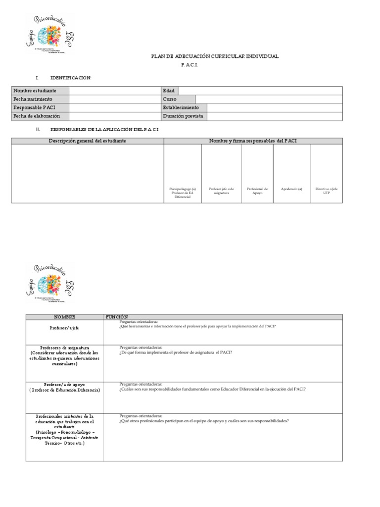 Formato PACI | PDF | Plan de estudios | Maestros