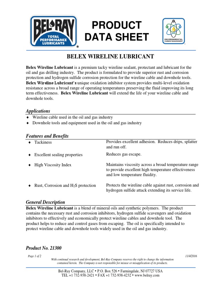 Belex Wireline Lubricant | PDF | Lubricant | Viscosity