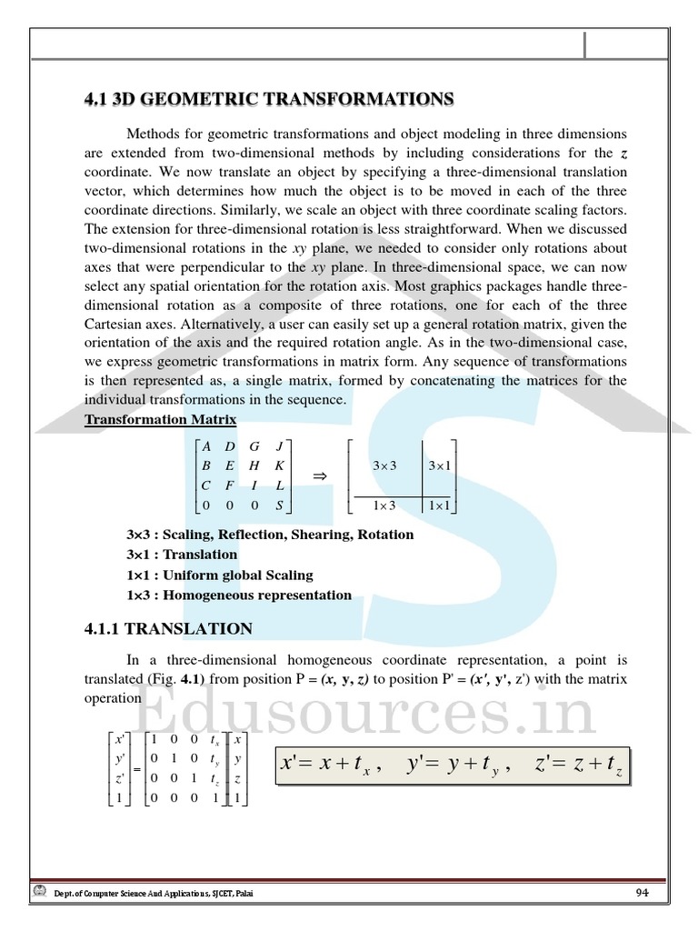 3 D Transformation Pdf 2 D Computer Graphics Cartesian Coordinate System 9618