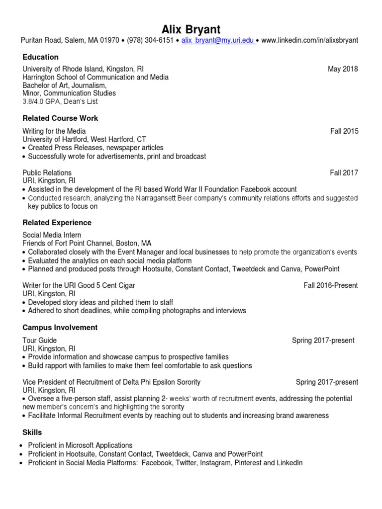 Alix S Bryant Resume | PDF | Rhode Island | Social Media