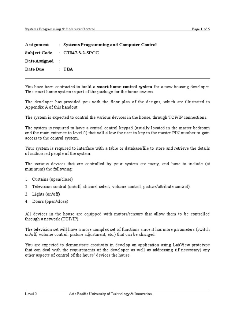 APU SPCC Assignment Smart Home | PDF | Prototype | Communications Protocols