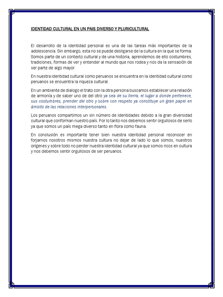 Identidad Cultural en Un Pais Diverso y Pluricultural | PDF