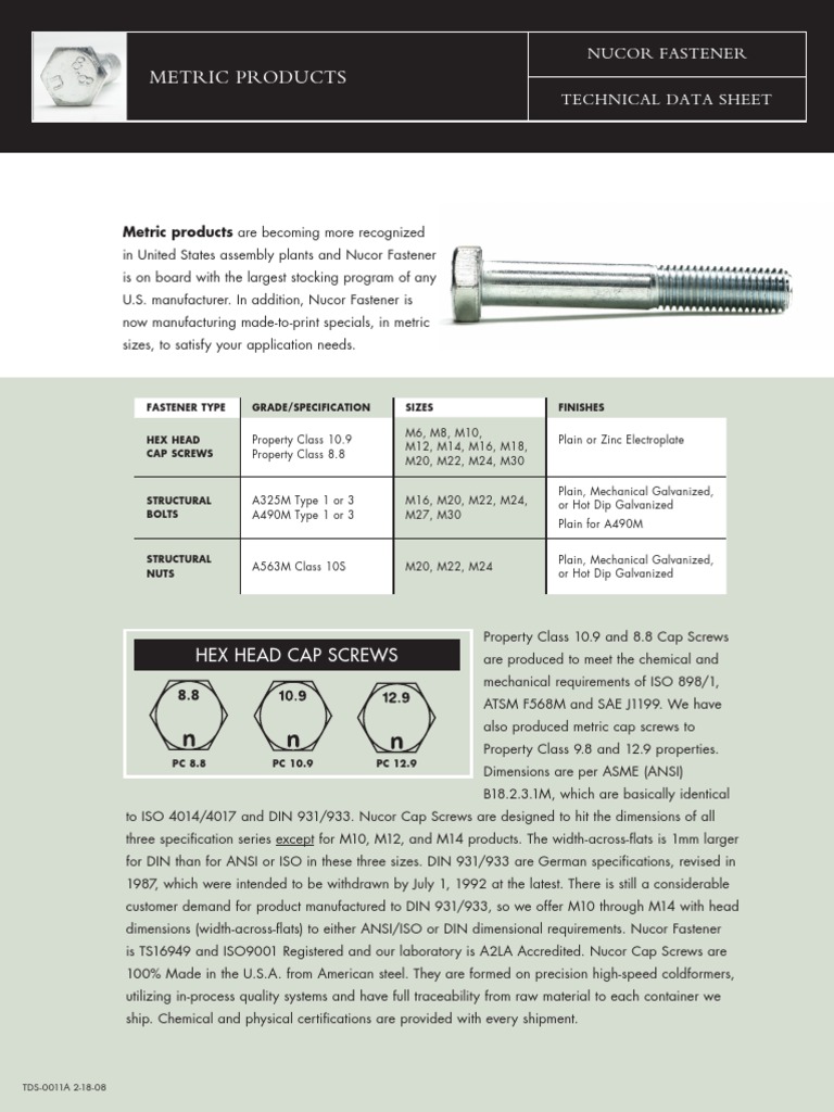 TDS 011 Metric Products | PDF | Screw | Nut (Hardware)
