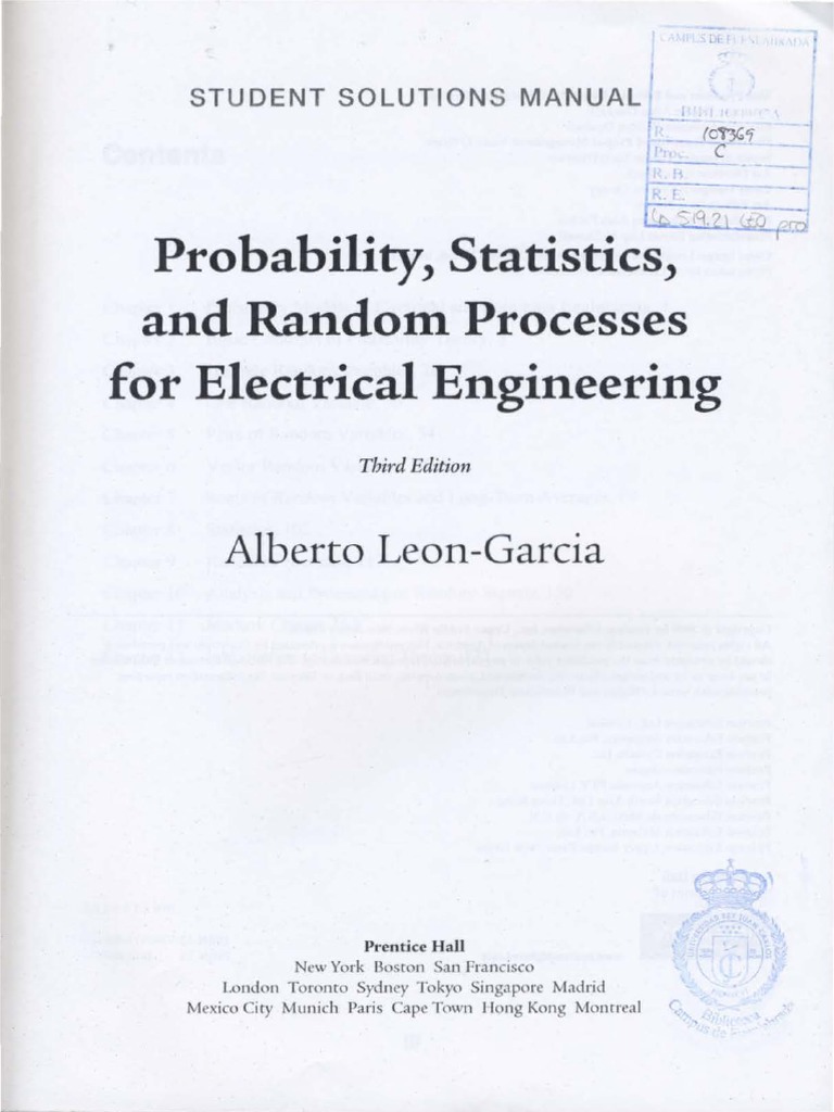 Alberto - Leon-Garcia 2009 Student Solutions Manual | PDF | Expected Value | Randomness