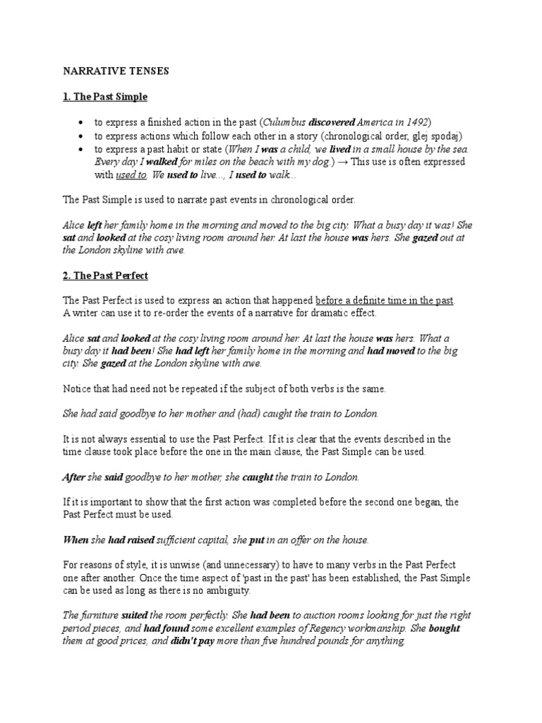 Narrative Tenses | PDF | Perfect (Grammar) | Grammatical Tense