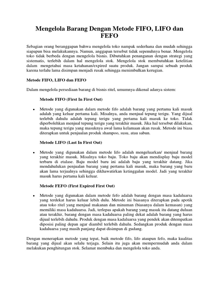 Mengelola Barang Dengan Metode FIFO | PDF