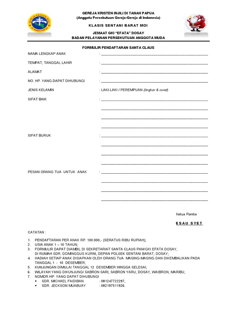 Formulir Pendaftaran Santa Claus | PDF