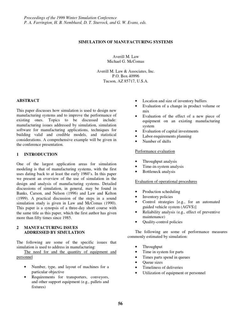 Simulation of Manufacturing Systems | PDF | Simulation | Randomness
