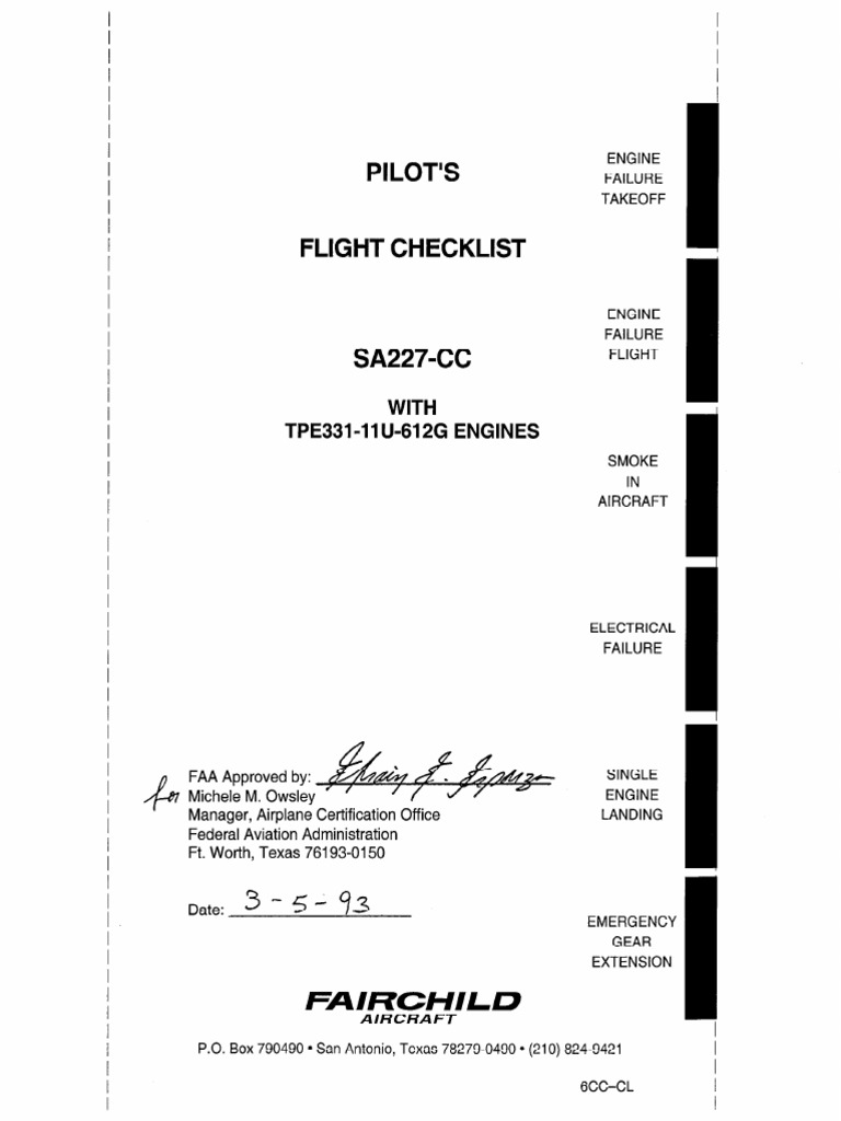 SA227-CC Pilot Flight Checklist | PDF | Takeoff | Landing Gear