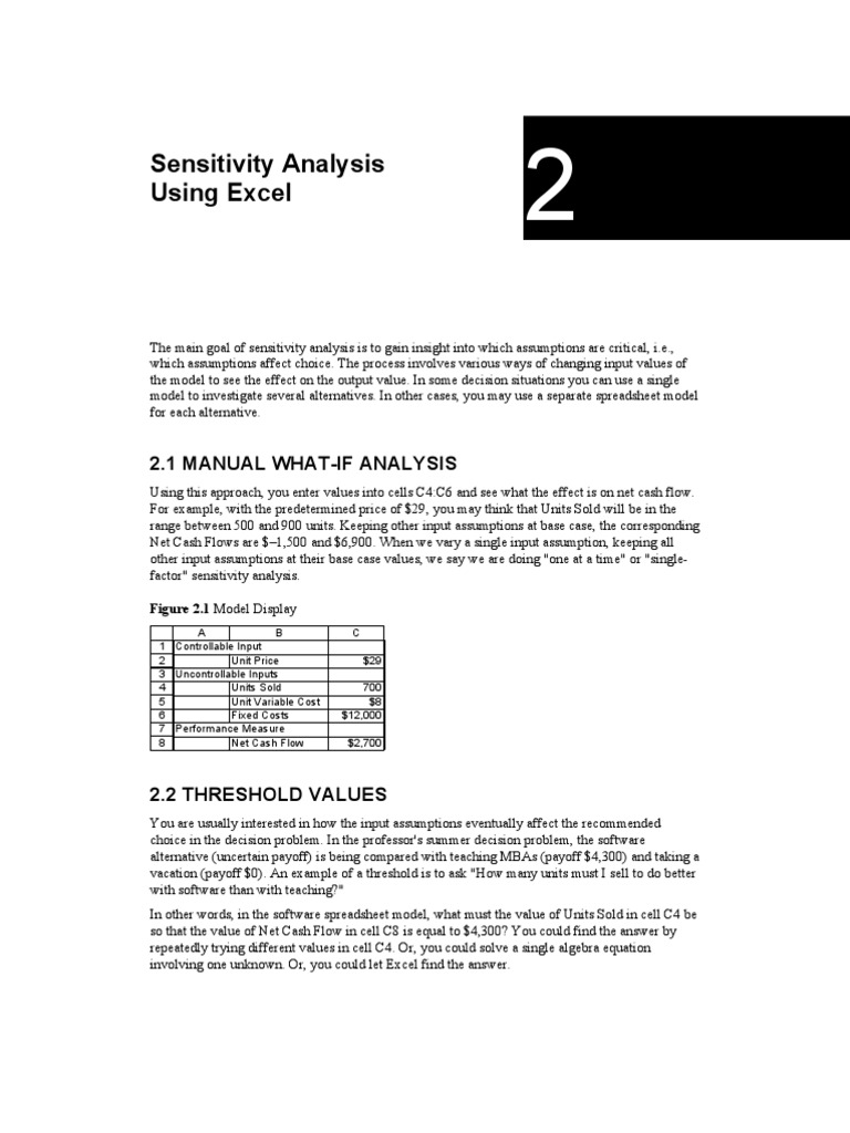 Sensitivity Analysis Using Excel 21 Manual What If Analysis Pdf