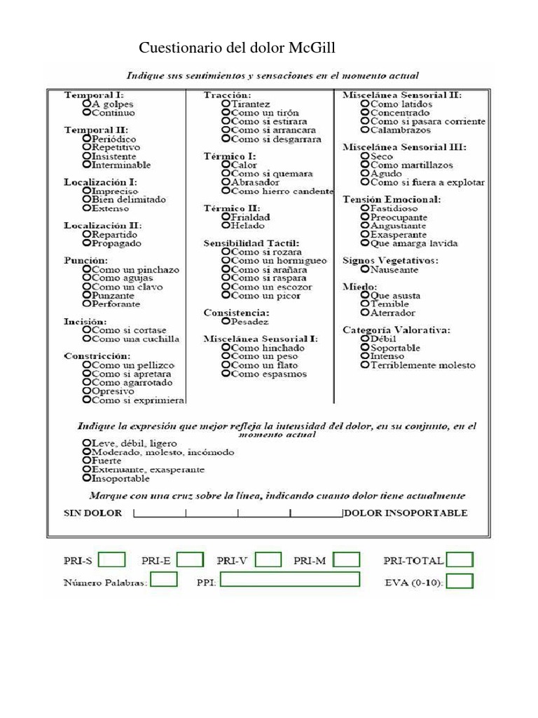 Cuestionario Mcgill | PDF