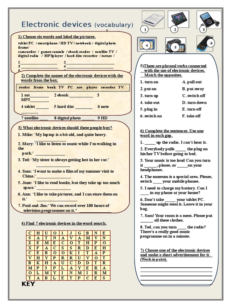 Electronic Devices Vocabulary Picture Description Exercises Warmers ...