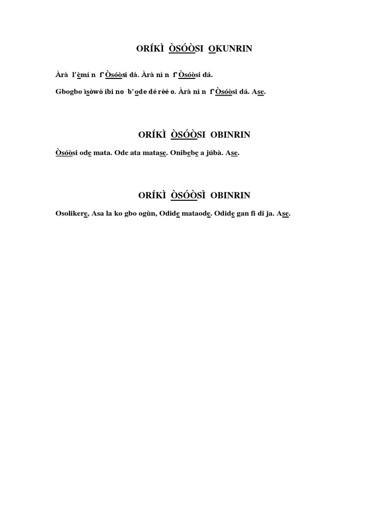 Oriki Òsóòsì Okunrin - Obinrin | PDF