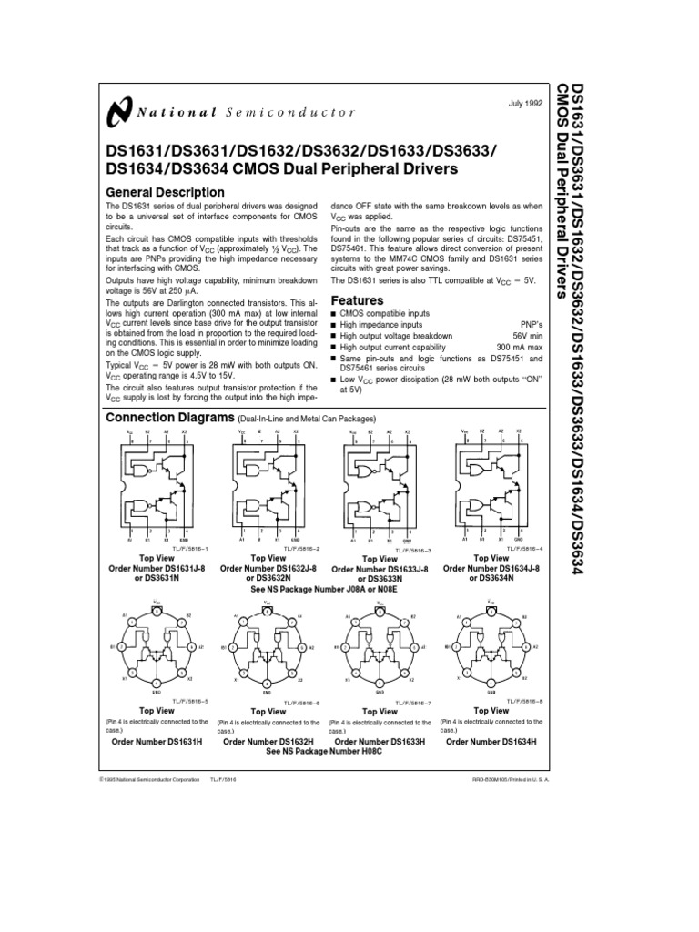 DS1631/DS3631/DS1632/DS3632/DS1633/DS3633/ DS1634/DS3634 CMOS Dual ...