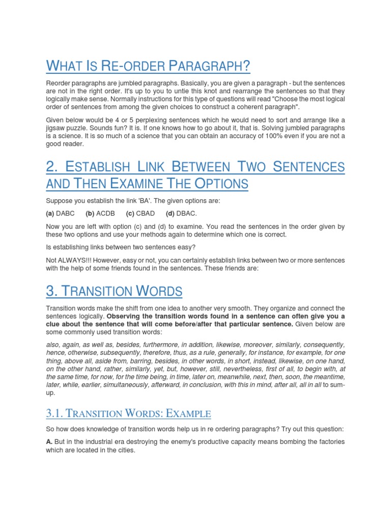 PTE Reoder Paragraph | PDF | Noun | Word