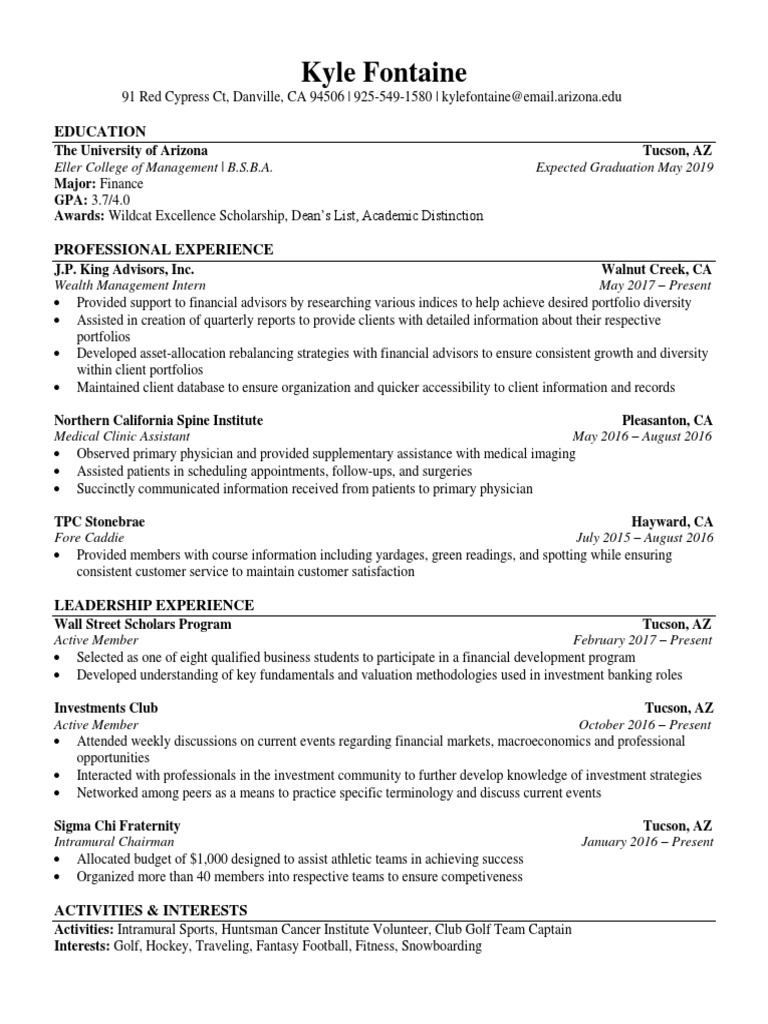 Fontaine Kyle - Resume | PDF | Investing | Business