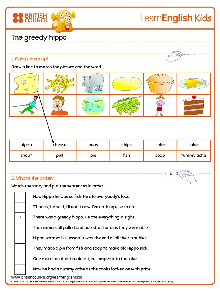 Short Stories The Greedy Hippo Worksheet | PDF | Foods | Cooking