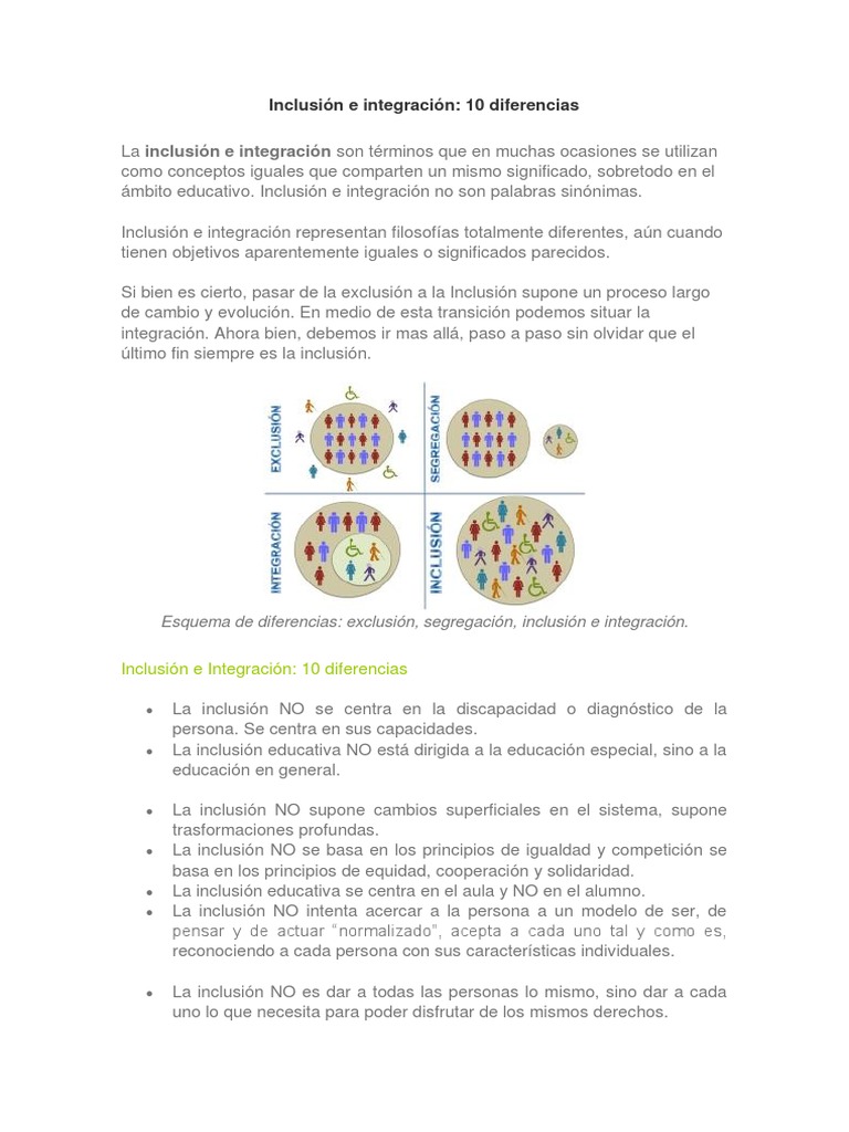 Diferencias Entre Inclusión e Integración | PDF | Educación especial ...