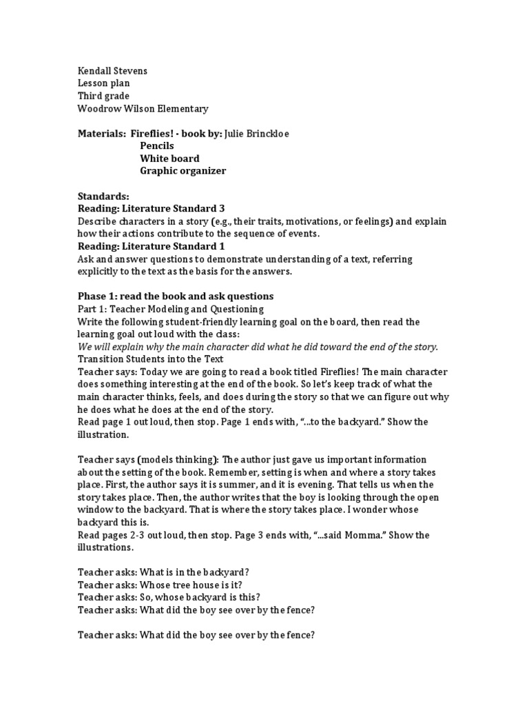 Fireflies Lesson | PDF | Lesson Plan