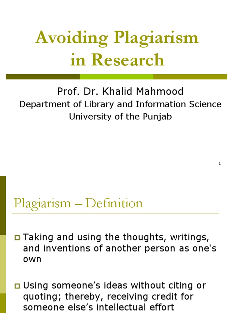 Avoiding Plagiarism in Research: Prof. Dr. Khalid Mahmood | Plagiarism ...