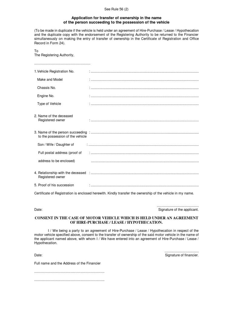 Ownership Transfer Form | Download Free PDF | Lease | Vehicles
