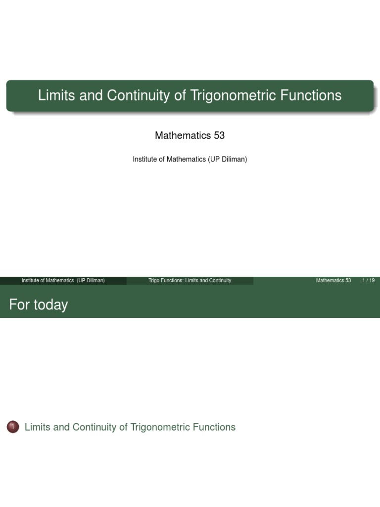 M53 Lec1 5 Limits And Continuity Of Trigonometric Functions Pdf Pdf