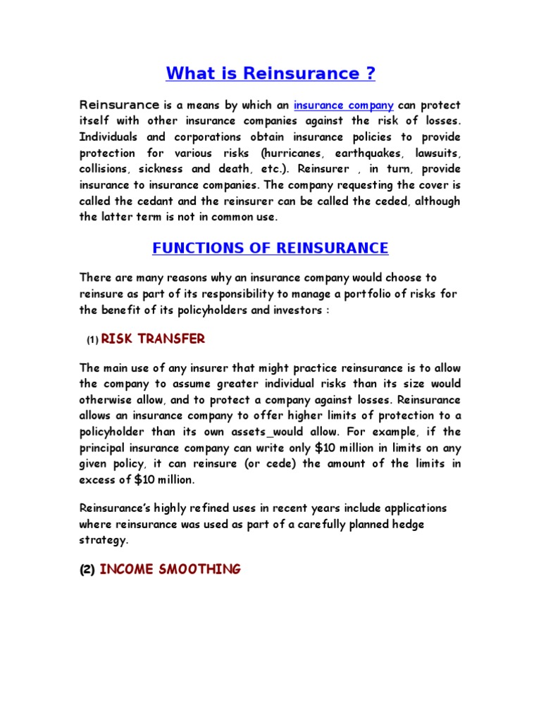 Re Insurance | PDF | Reinsurance | Financial Risk