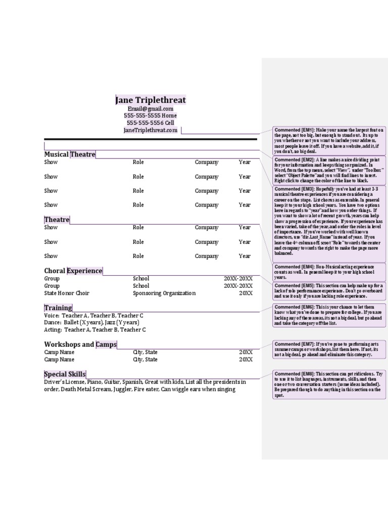 Jane Triplethreat Sample Resume1 | PDF | Performing Arts | Entertainment (General)
