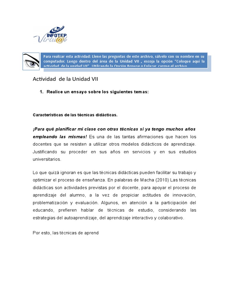 Técnicas Didácticas en la Unidad VII | PDF | Habilidades de estudio ...
