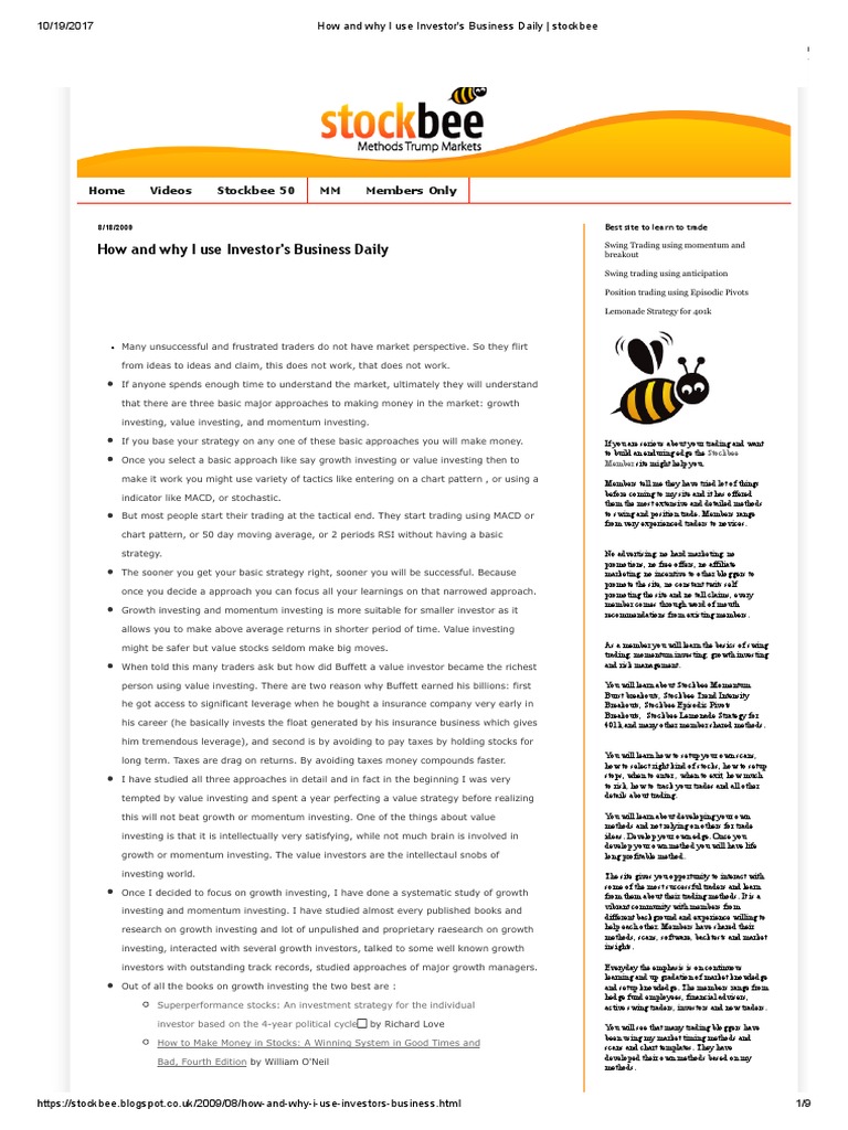 How and Why I Use Investor's Business Daily - Stockbee | PDF | Value ...