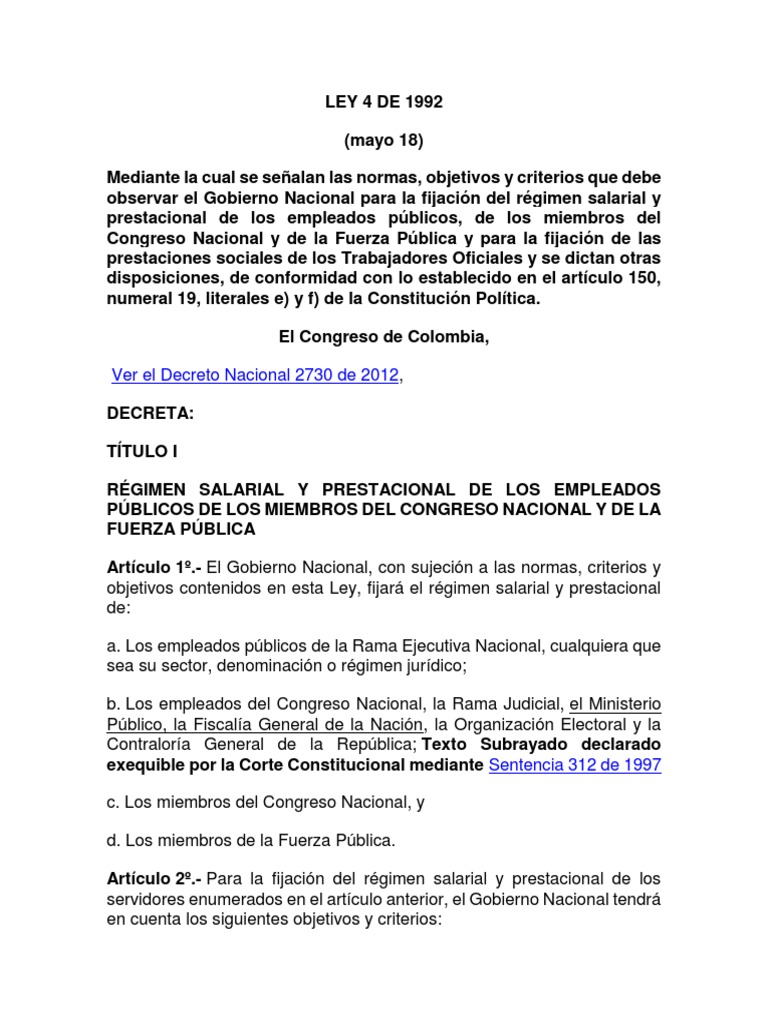 Ley 4 de 1992 | PDF | Salario | Formas de gobierno