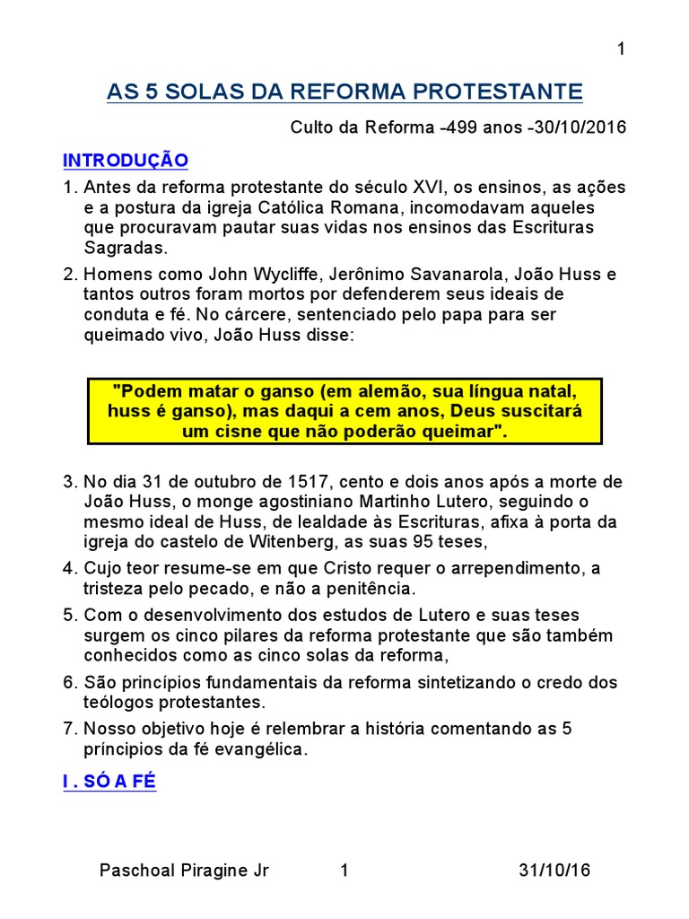 As Cinco Solas da Reforma Protestante | PDF | Martinho Lutero | Indulgência