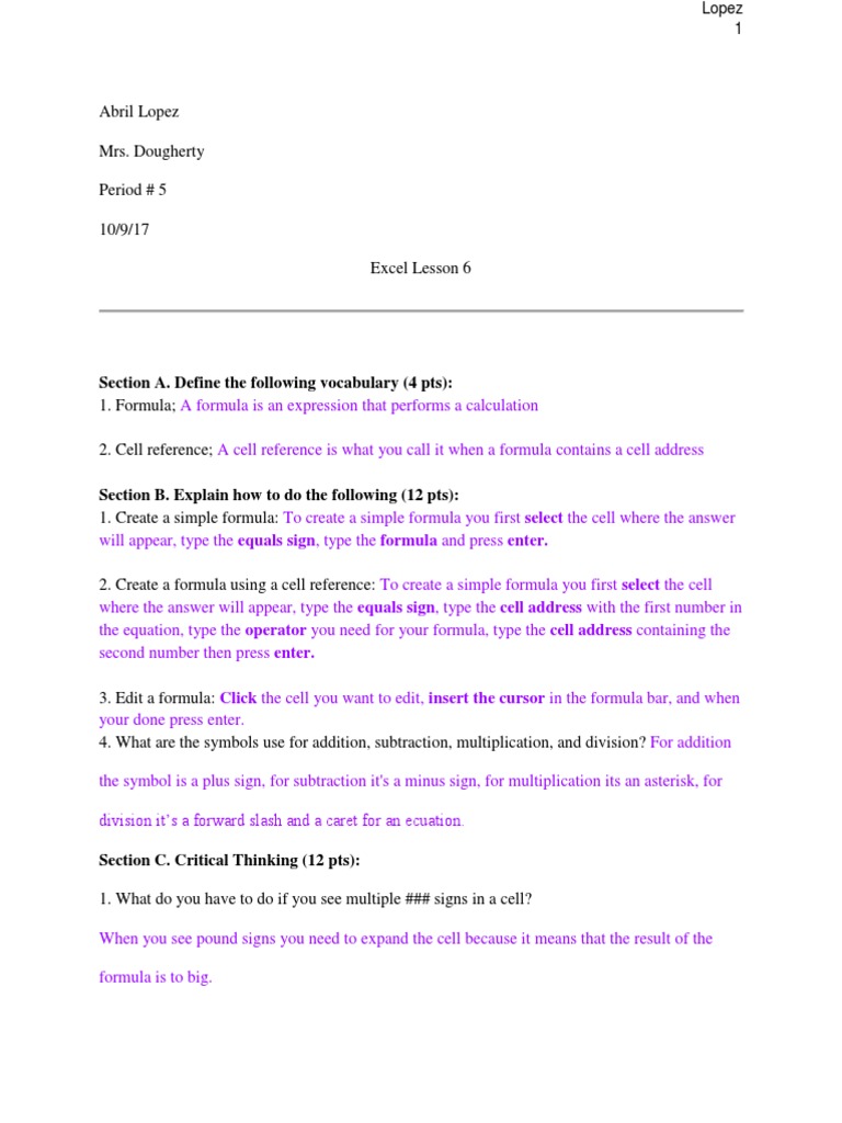 Excel Lesson 6 | PDF | Formula | Notation