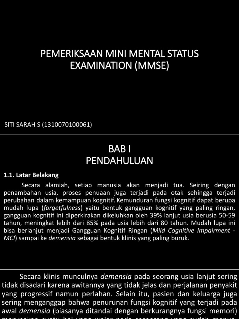 Pemeriksaan Mini Mental Status Examination (Mmse) | PDF