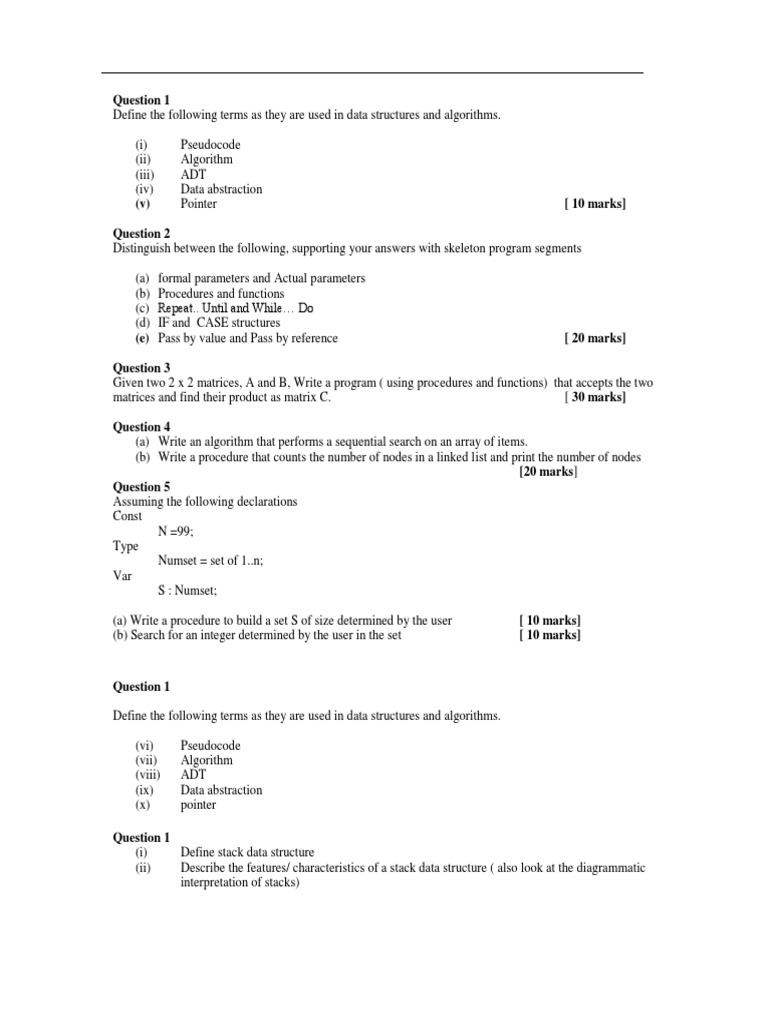 DST Questions | PDF | Subroutine | Algorithms And Data Structures DST Questions | PDF | Subroutine | Algorithms And Data Structures