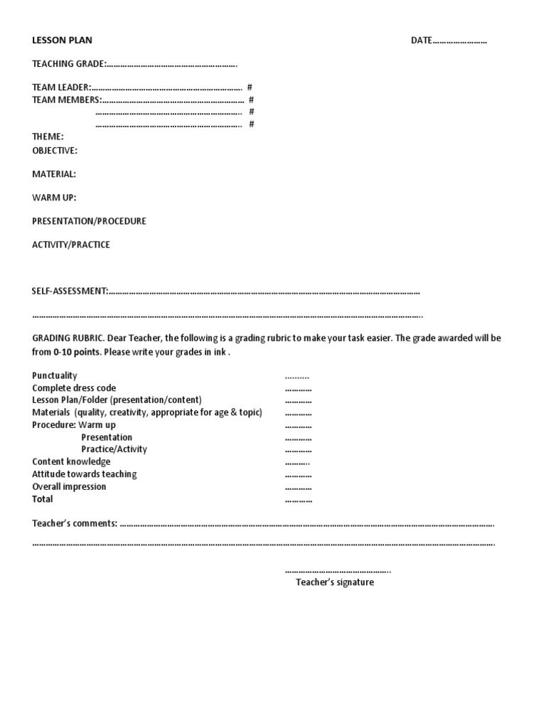 Lesson Plan Format 2012 | PDF