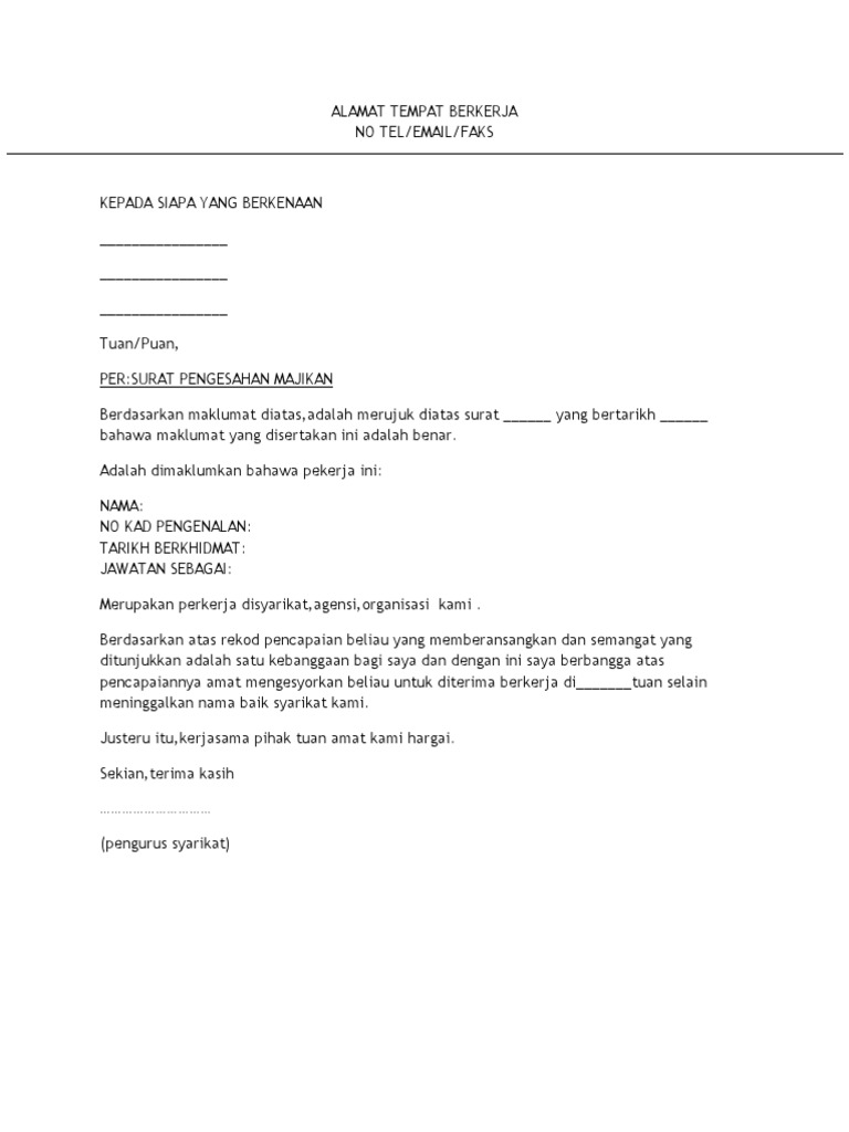 Contoh Surat Pengesahan