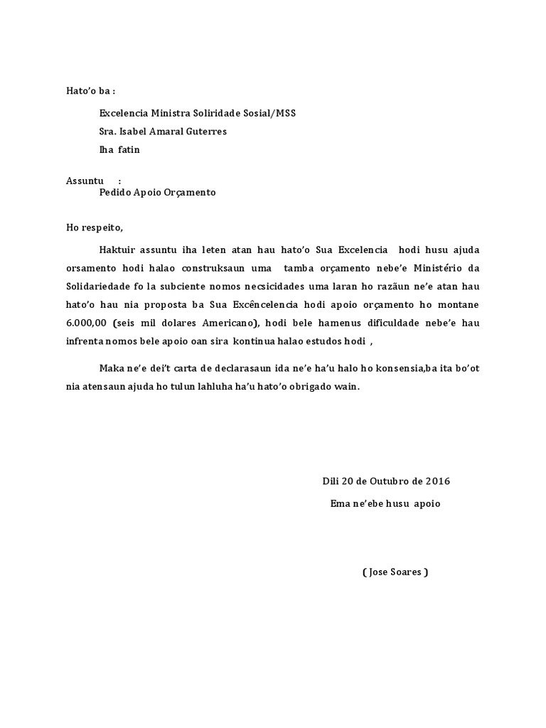 Pedido Husu Apoio | PDF