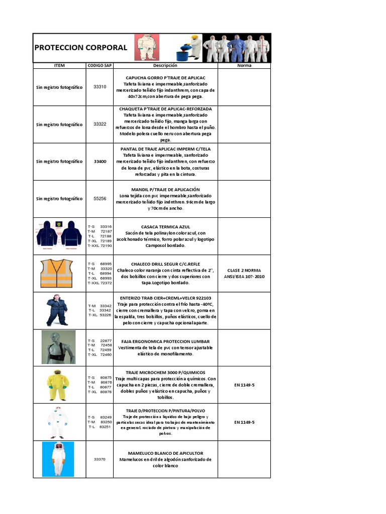 8.Catálogo de Epp -Protección corporal.pdf | Traje (ropa) | Softlines (venta minorista) | Prueba ...