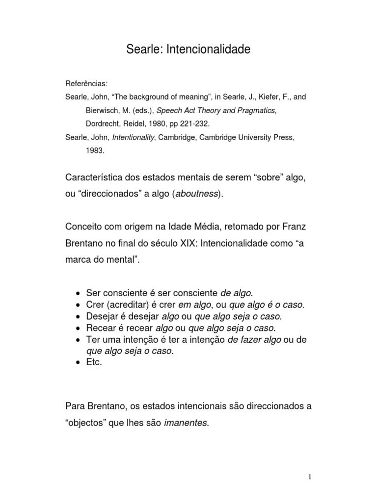 A Teoria da Intencionalidade de Searle: Estados Mentais, Conteúdos ...
