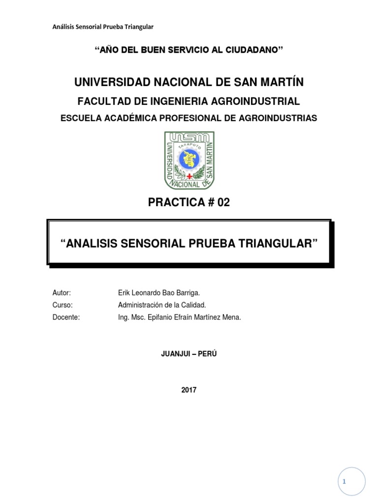 Practica 02 Prueba Triangular | PDF | Calidad (comercial) | Alimentos