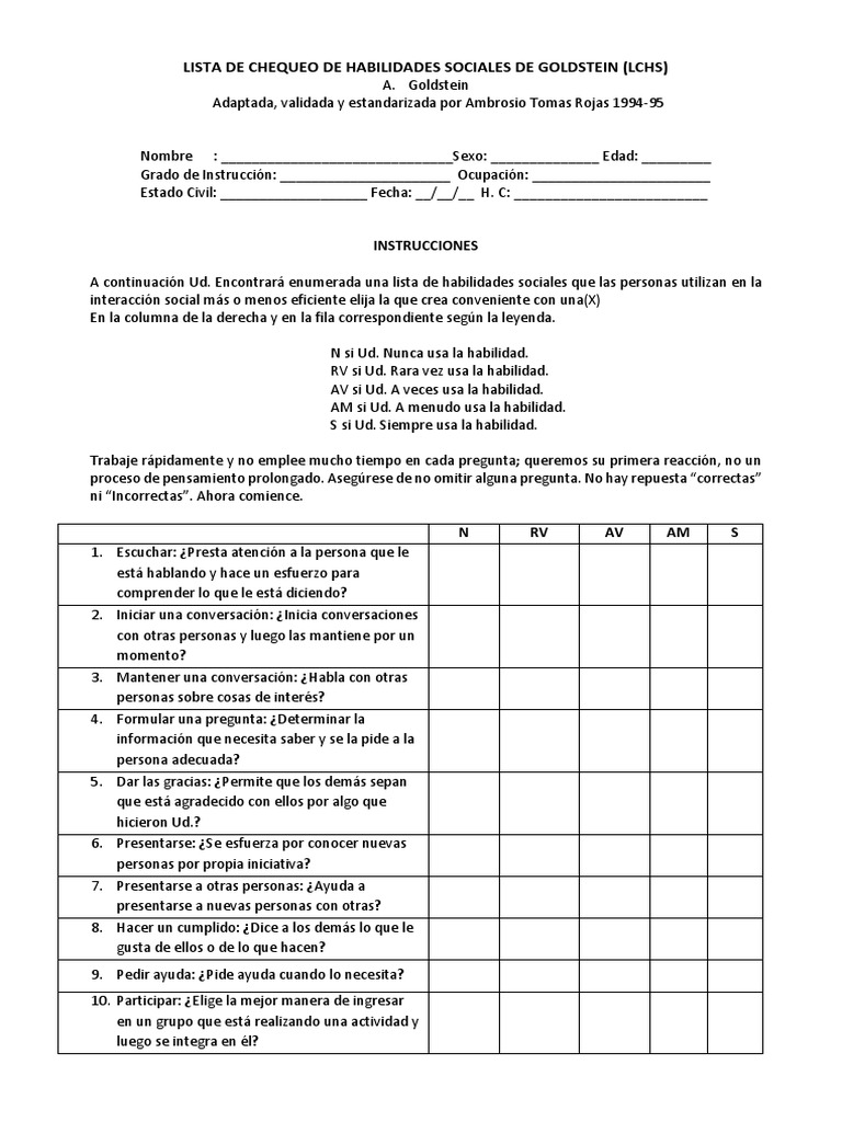 Cuestionario De Habilidades Sociales