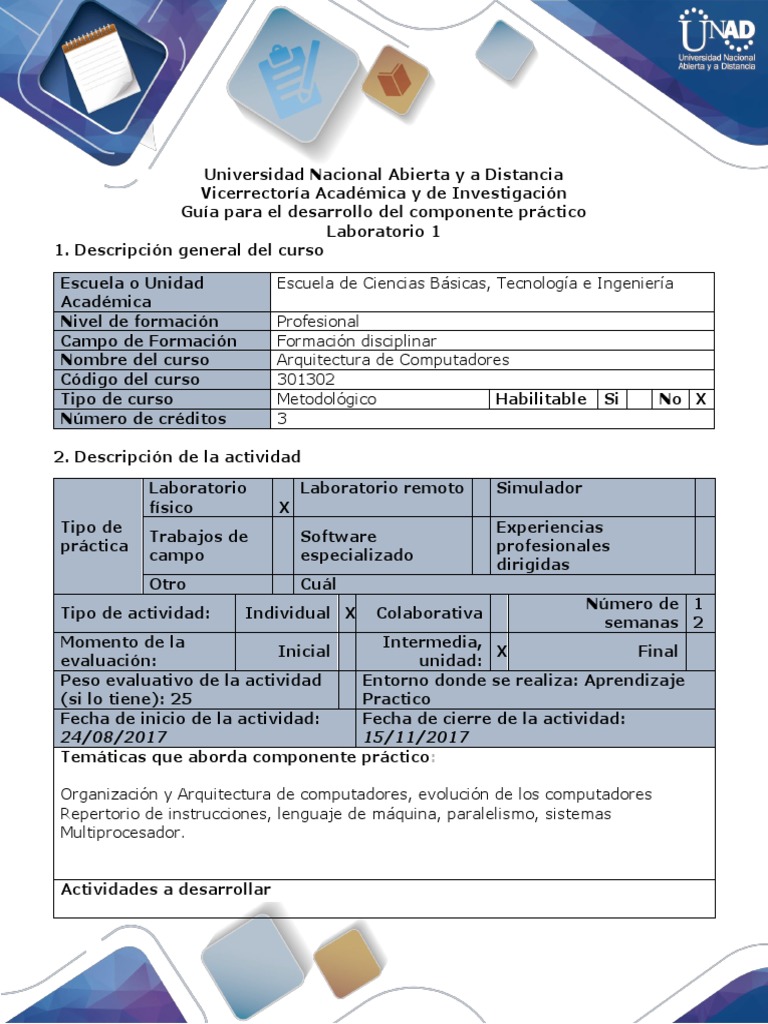 Guia Componente Practico Arquitectura de PC Laboratorio 1 | PDF | Laboratorios | Computadoras ...